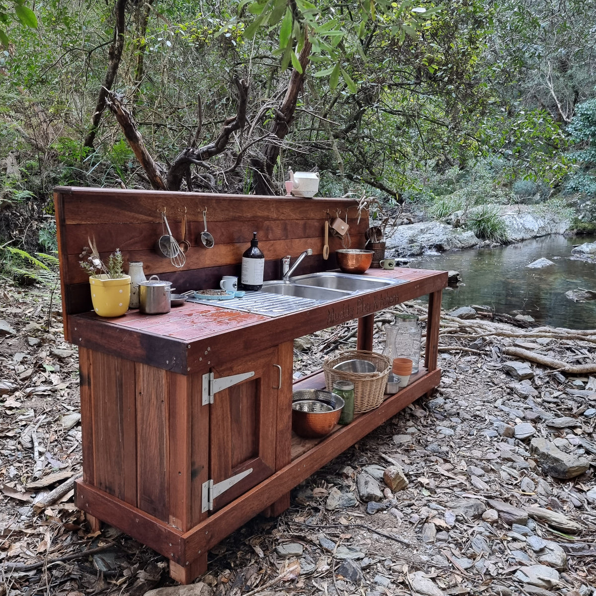 Tall 2m Hardwood Mud Kitchen, Outdoor Play Kitchen, Working Tap, Prima ...