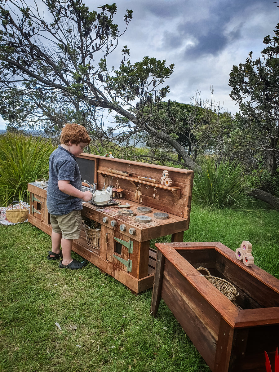 Children's Mud Kitchen, Hardwood Outdoor Play Kitchen, Double Oven Doo ...