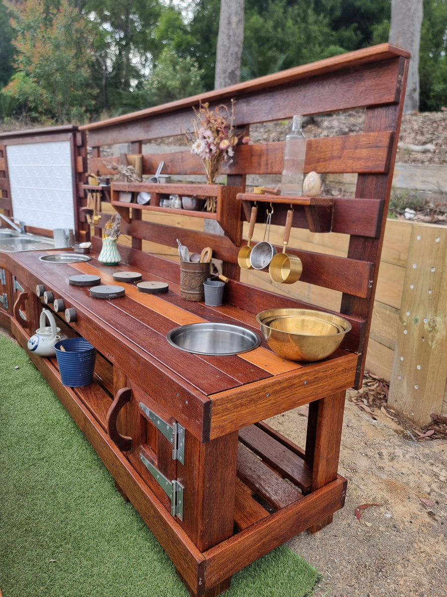 TWO Piece Set Children's Mud Kitchen, High Back Frame, Outdoor Play Ki ...