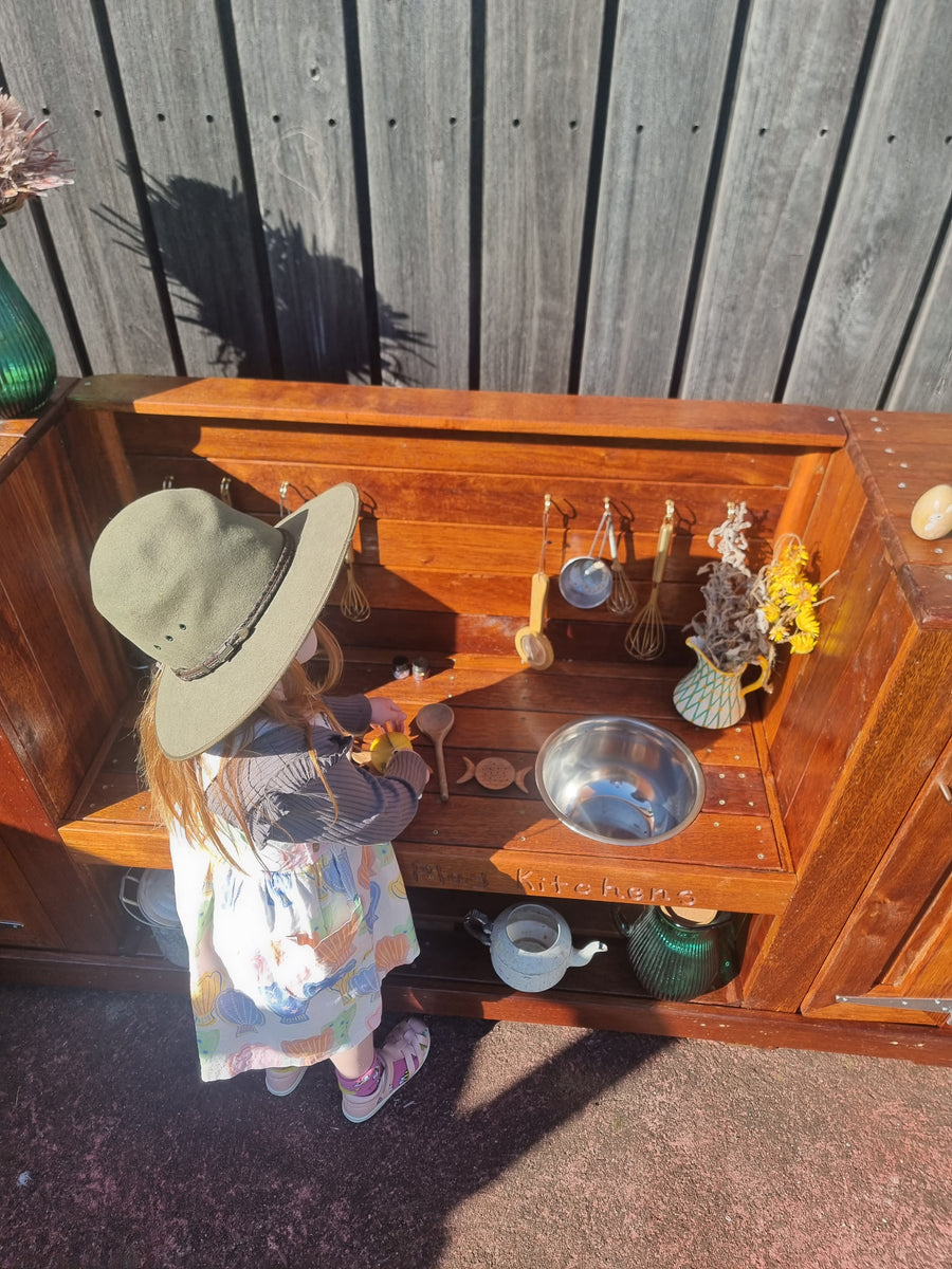 Children's Hardwood Mud Kitchen, Outdoor Play Kitchen, Fridge & Pantry ...