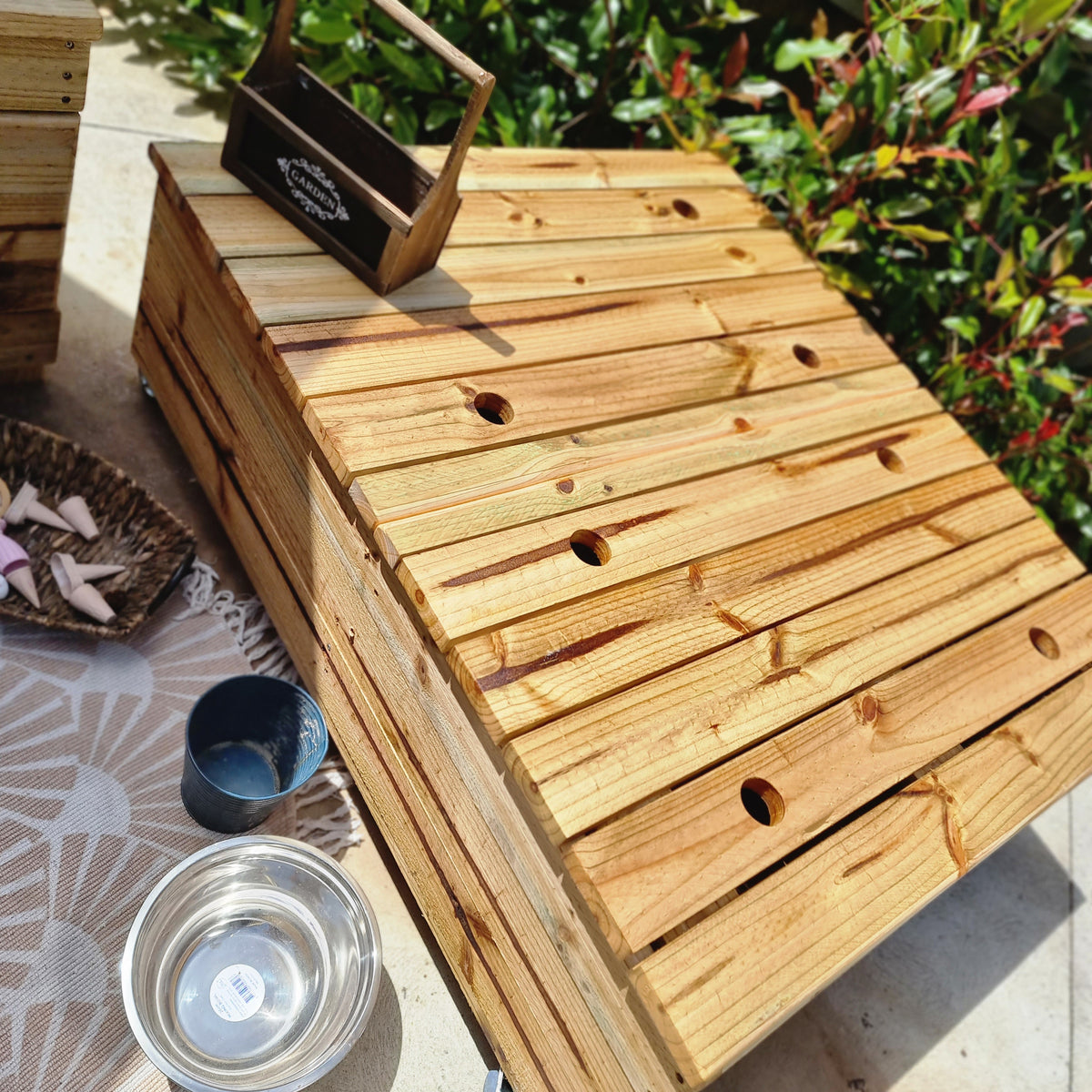 Sandpit Planter Box With Mess Deck Lid on Wheels – Muddy Play Kitchens